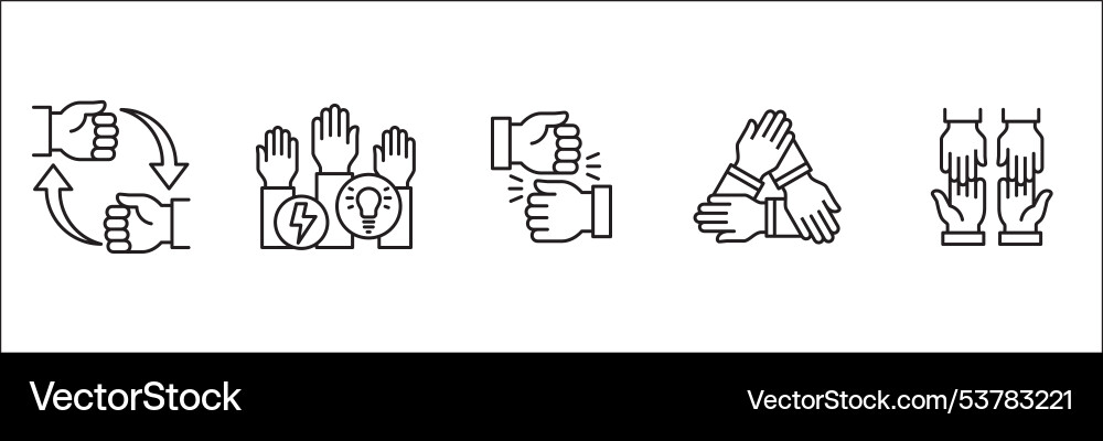 Teamwork icon cooperation hands set Royalty Free Vector