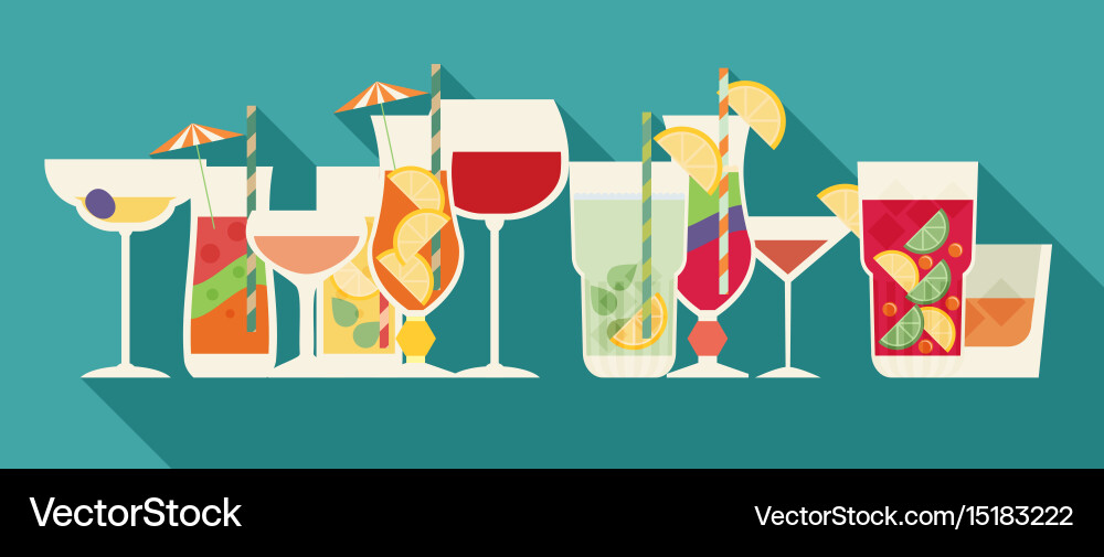 Alcohol drinks and cocktails set in flat design Vector Image