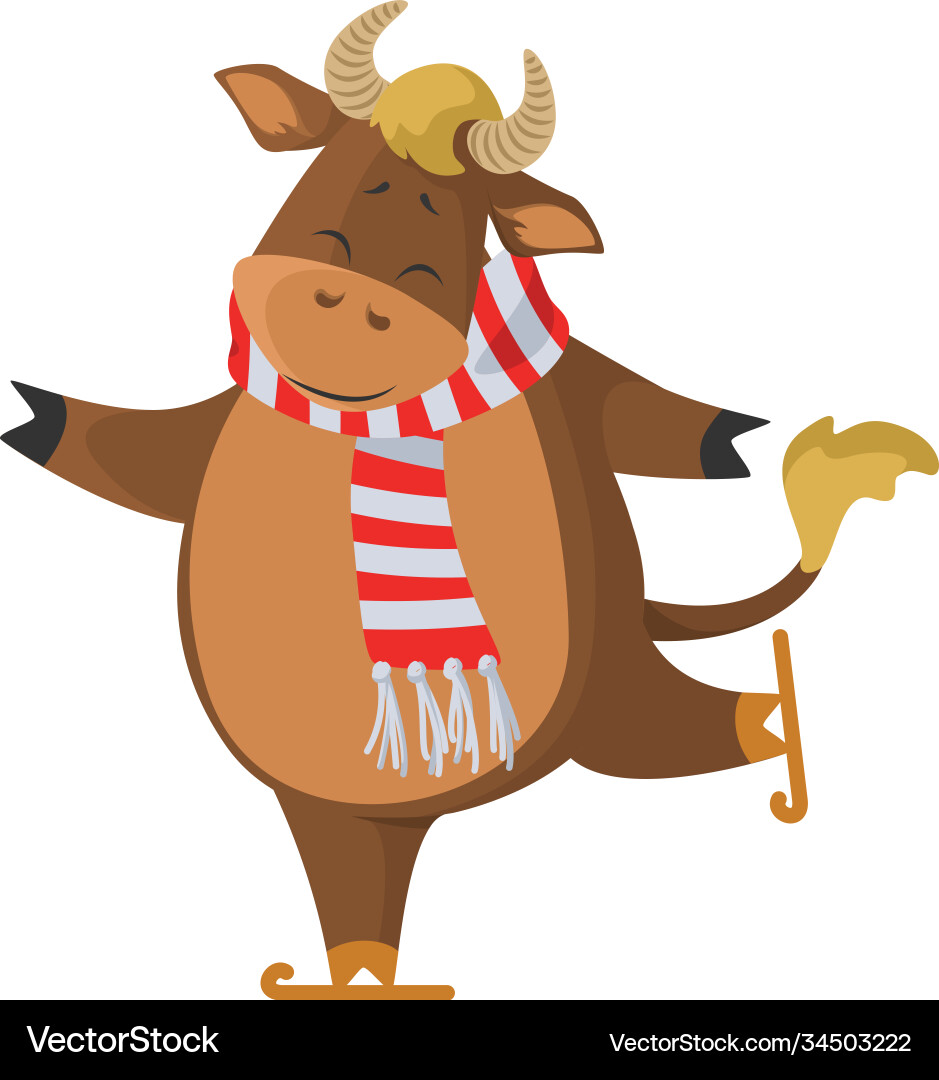 Cute cow ice skating cartoon Royalty Free Vector Image