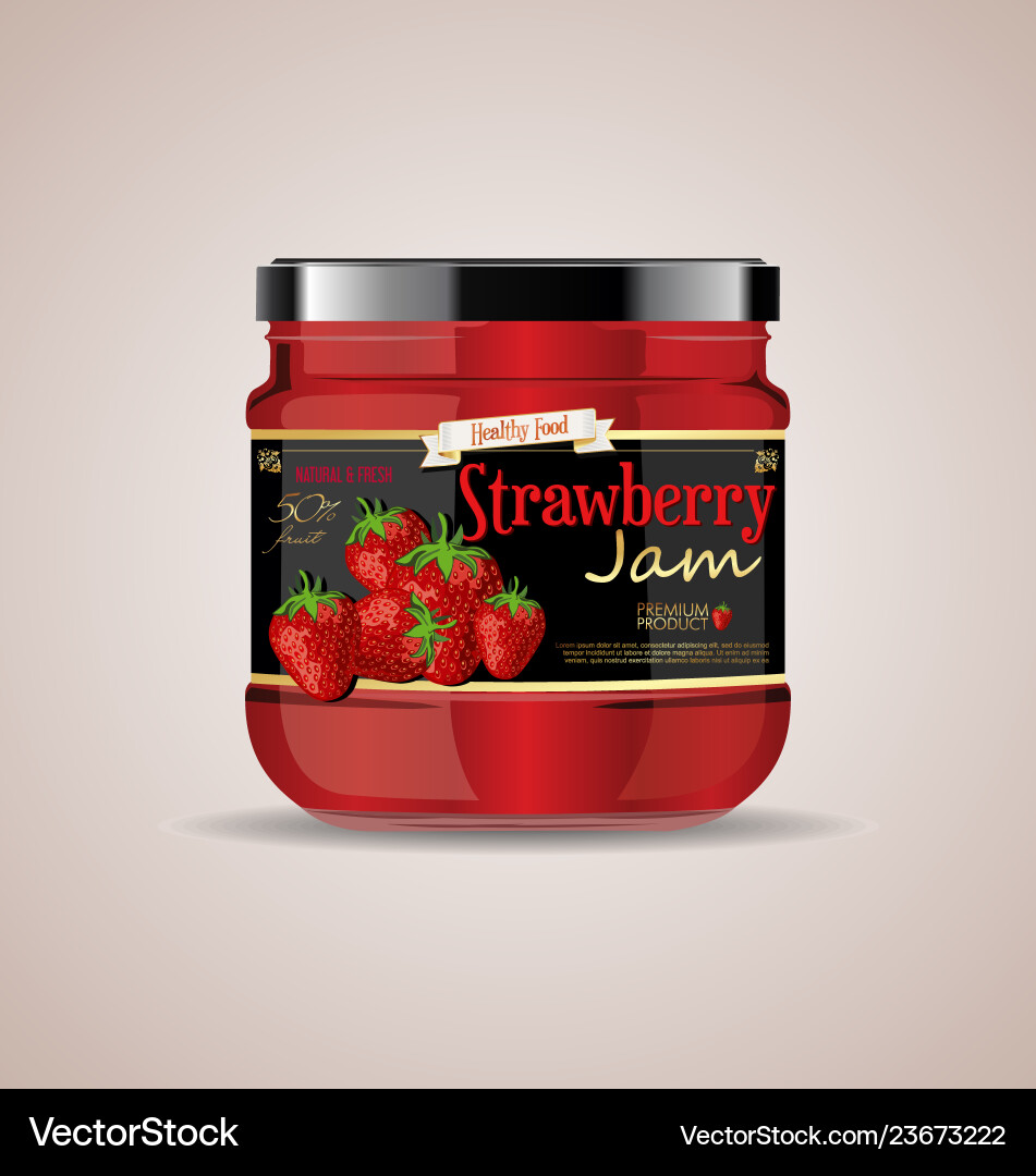 Glass jar mockup strawberry jam package design Vector Image