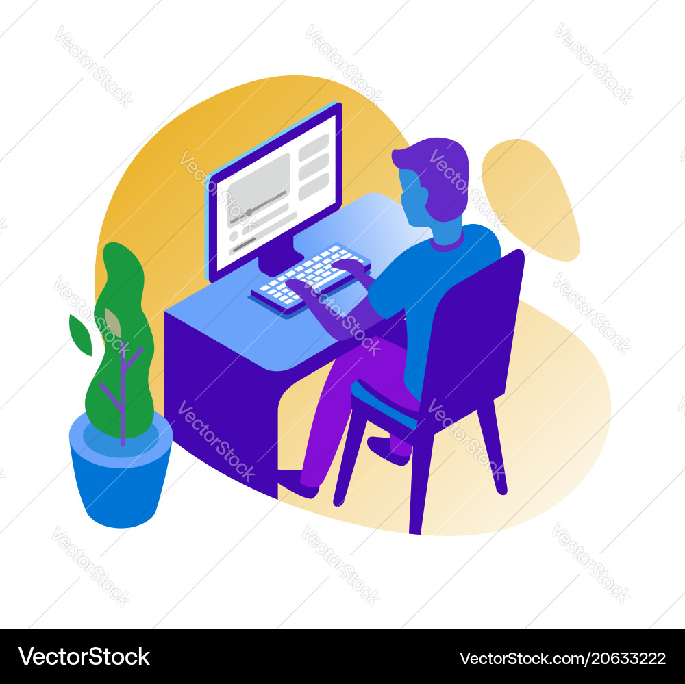 Man working on pc Royalty Free Vector Image - VectorStock