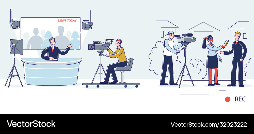 News Studio Production Crew Royalty Free Vector Image