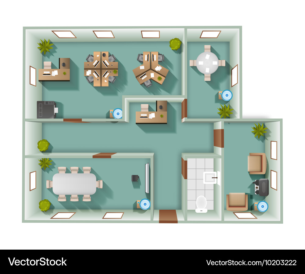 Office interior top view Royalty Free Vector Image