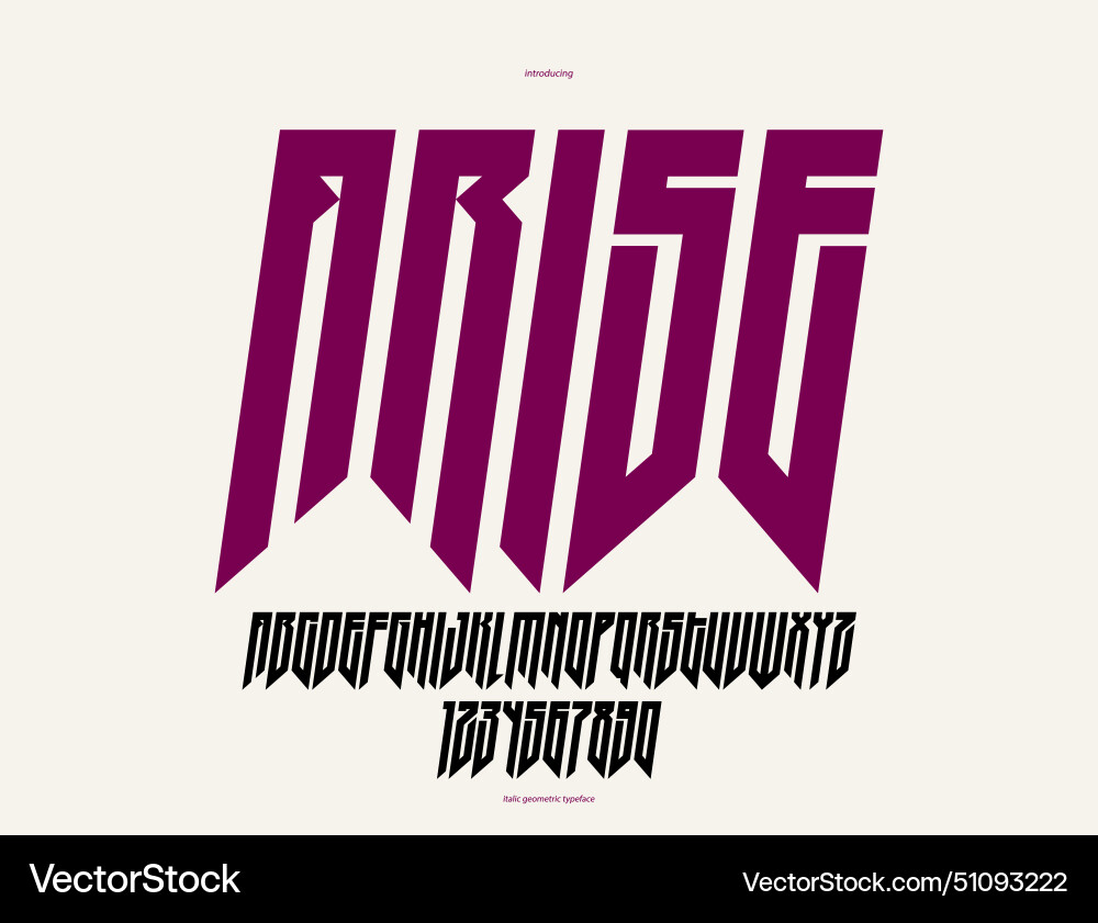 Sharp and bold italic tall display font Royalty Free Vector