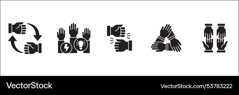 Teamwork icon cooperation hands set Royalty Free Vector