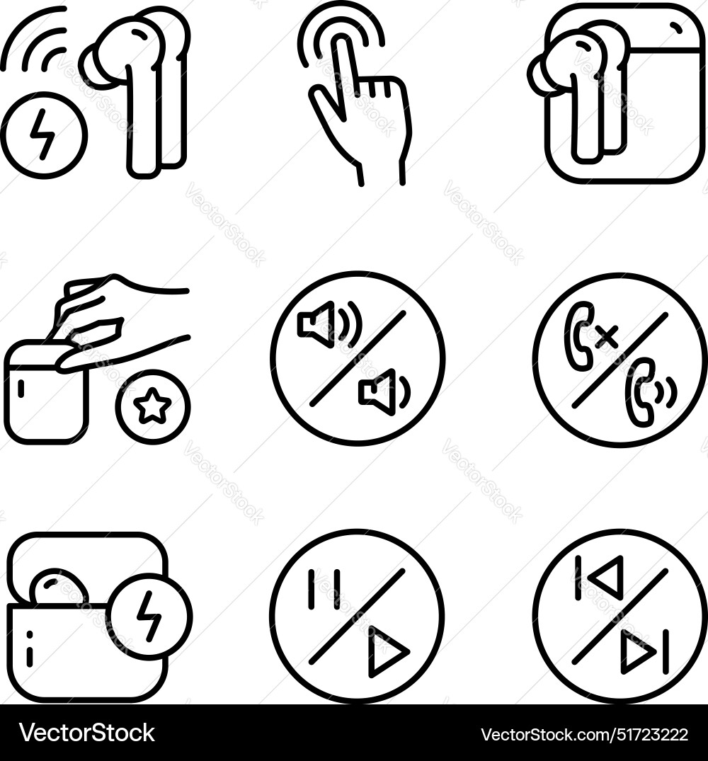 Wireless earbud outline icons set line icon Vector Image