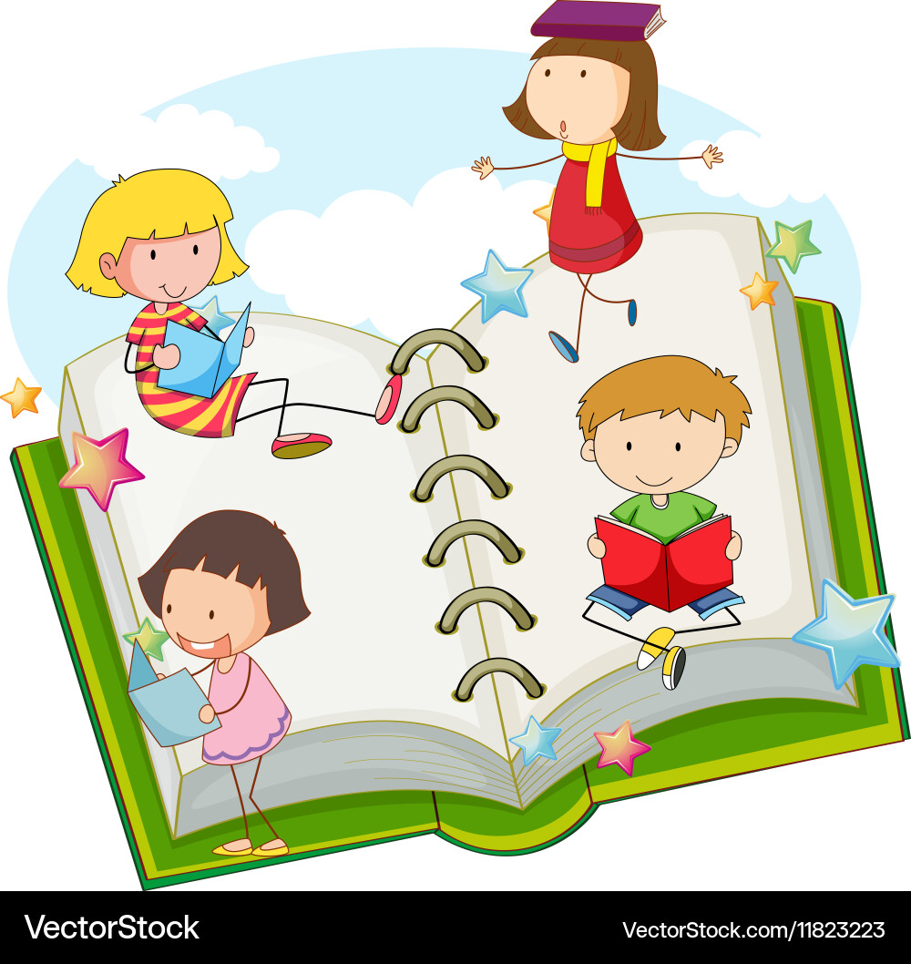 Kids Reading Together Clip Art