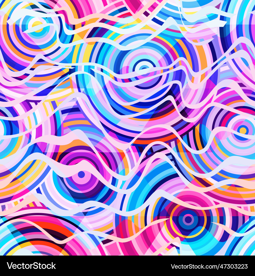 Colorful wavy lines with circles seamless pattern Vector Image