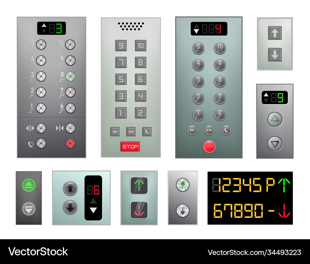 Elevator button panel set isolated on white Vector Image