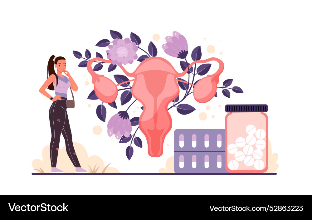 Female oral contraception method with hormonal Vector Image
