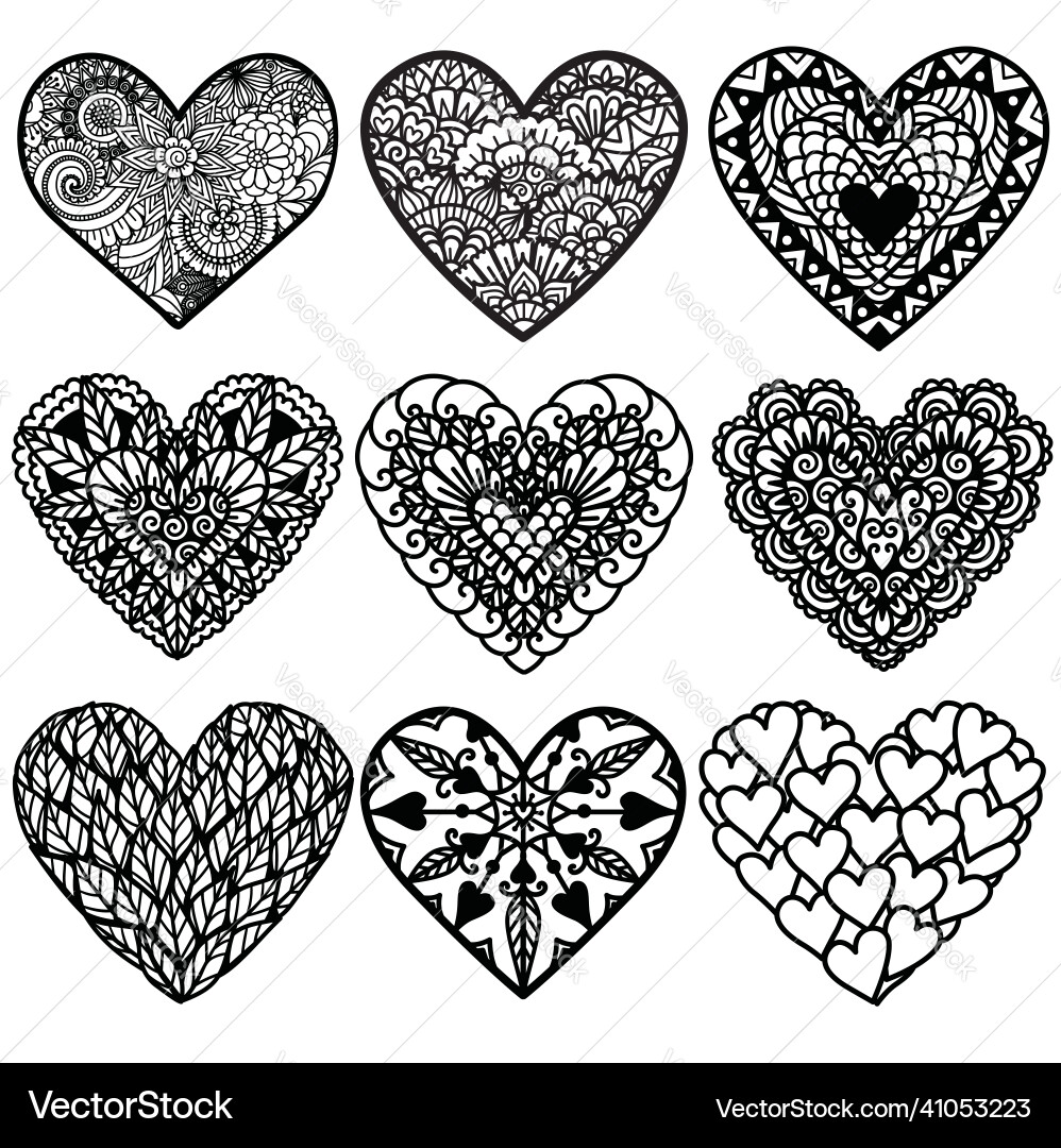 Nine Heart Patterns Royalty Free Vector Image - VectorStock