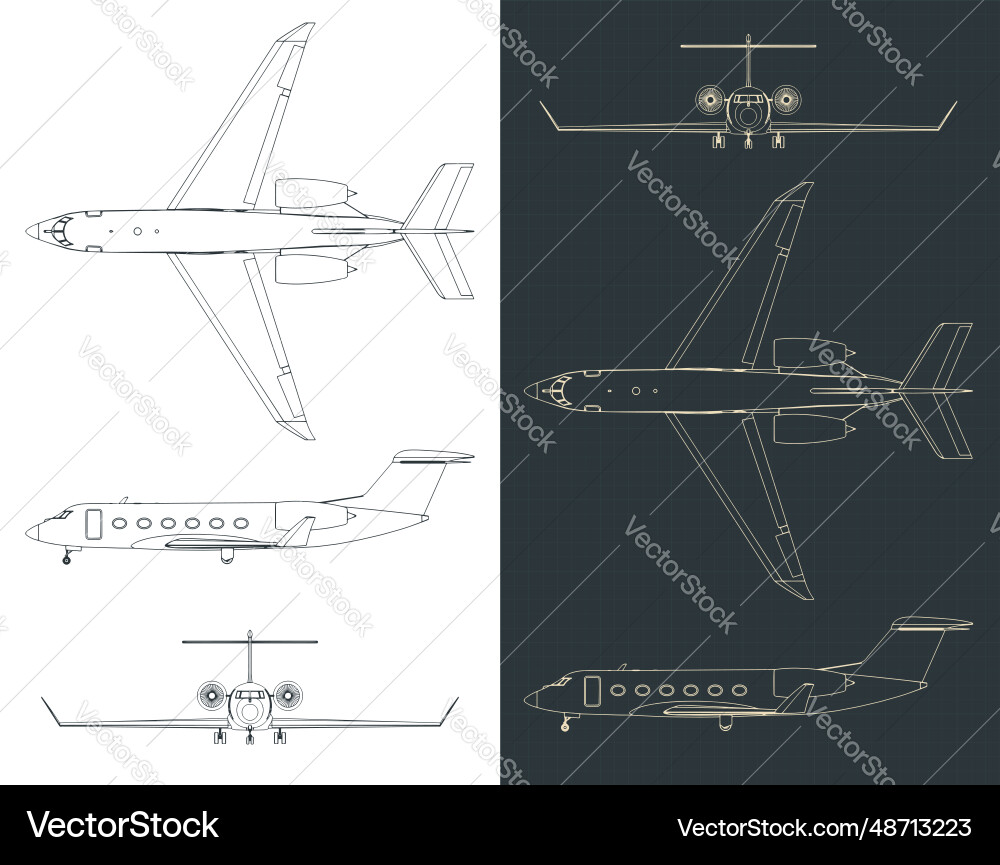 Private business jet blueprints Royalty Free Vector Image