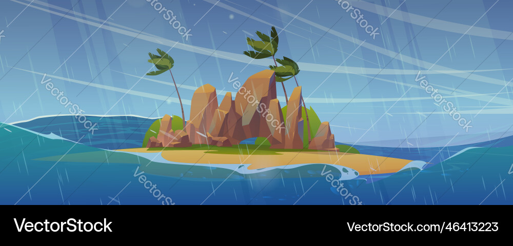 Small island in stormy sea Royalty Free Vector Image