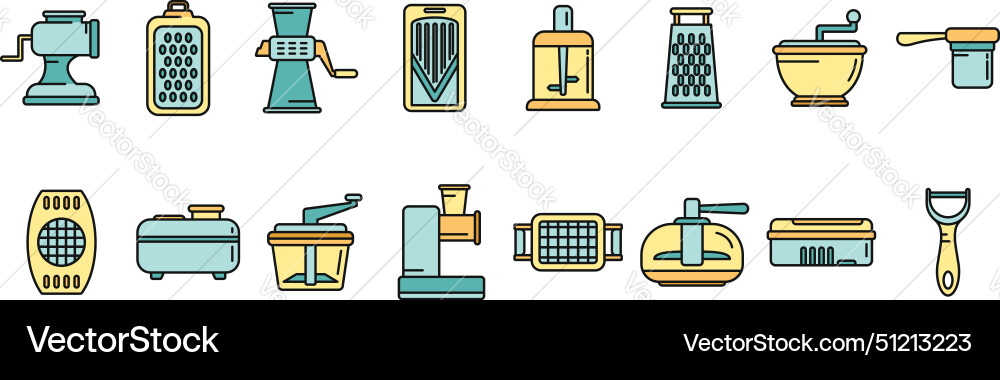 Vegetable cutter icons set color line Royalty Free Vector
