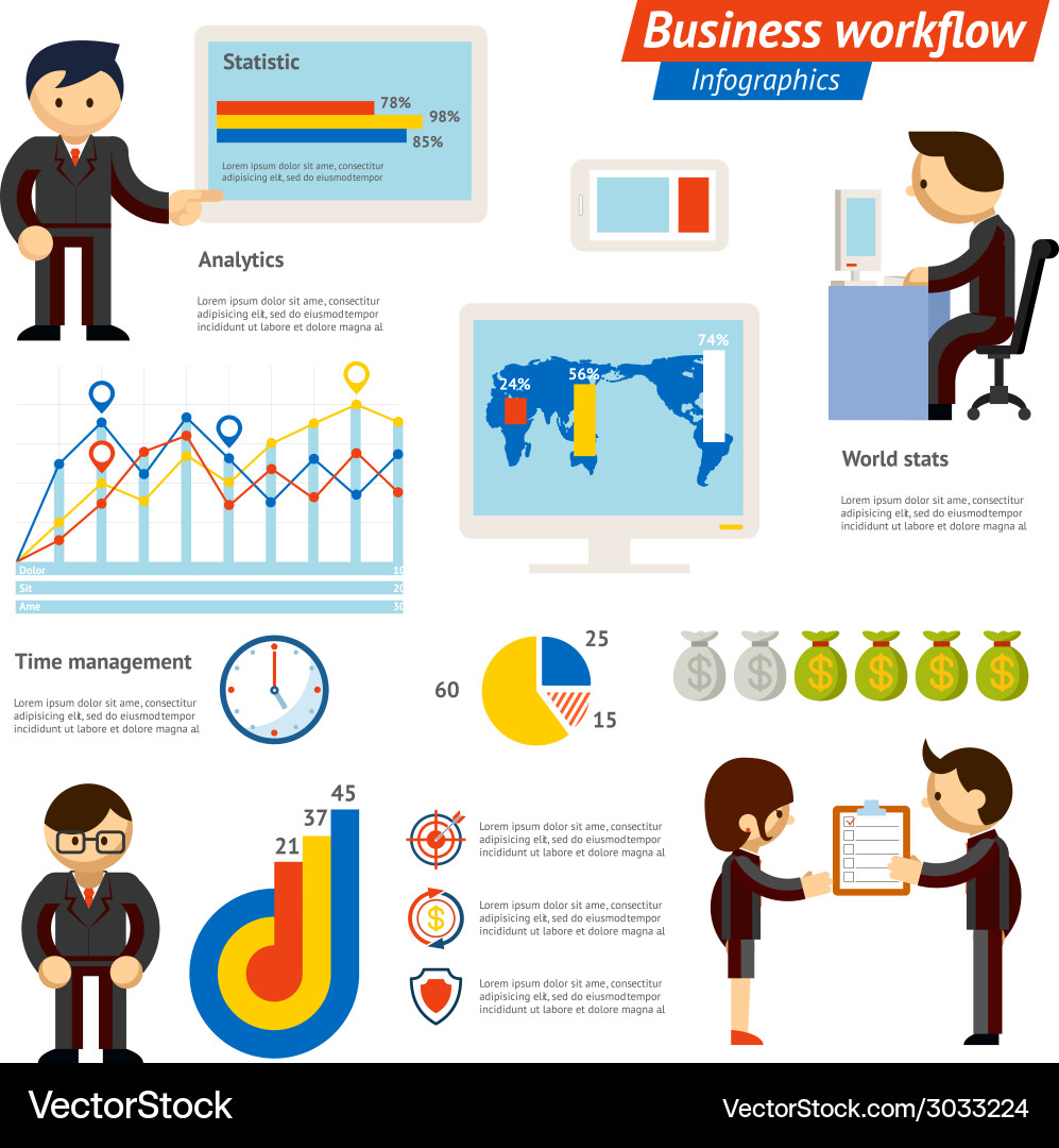 Business infographic workflow Royalty Free Vector Image