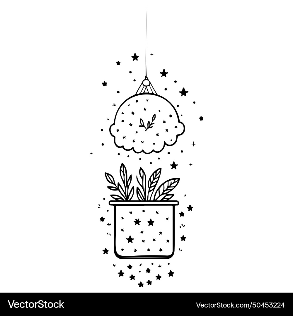 Doodle decoration hanging potted plant sketch Vector Image
