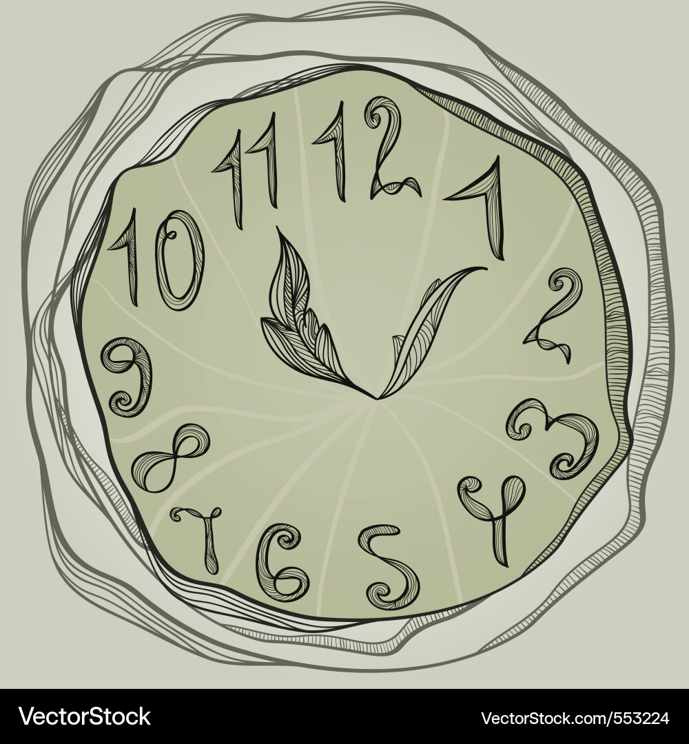 Hand drawn clock Royalty Free Vector Image - VectorStock
