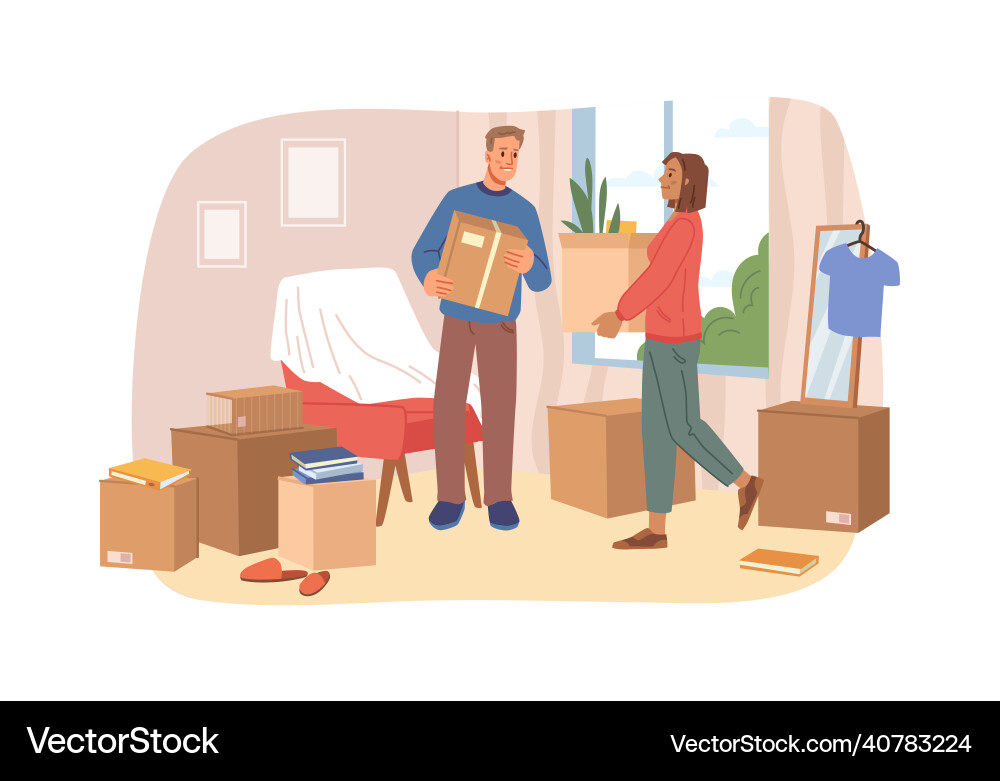 Moving relocation cartoon people packing things Vector Image