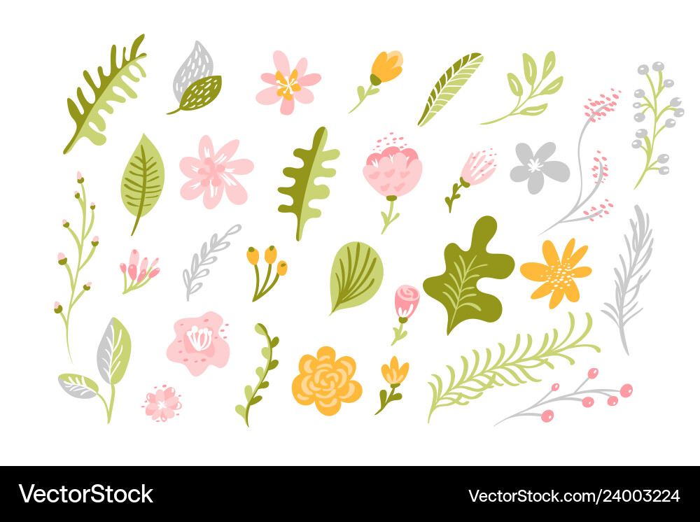 Set of isolated flat flower on white Royalty Free Vector