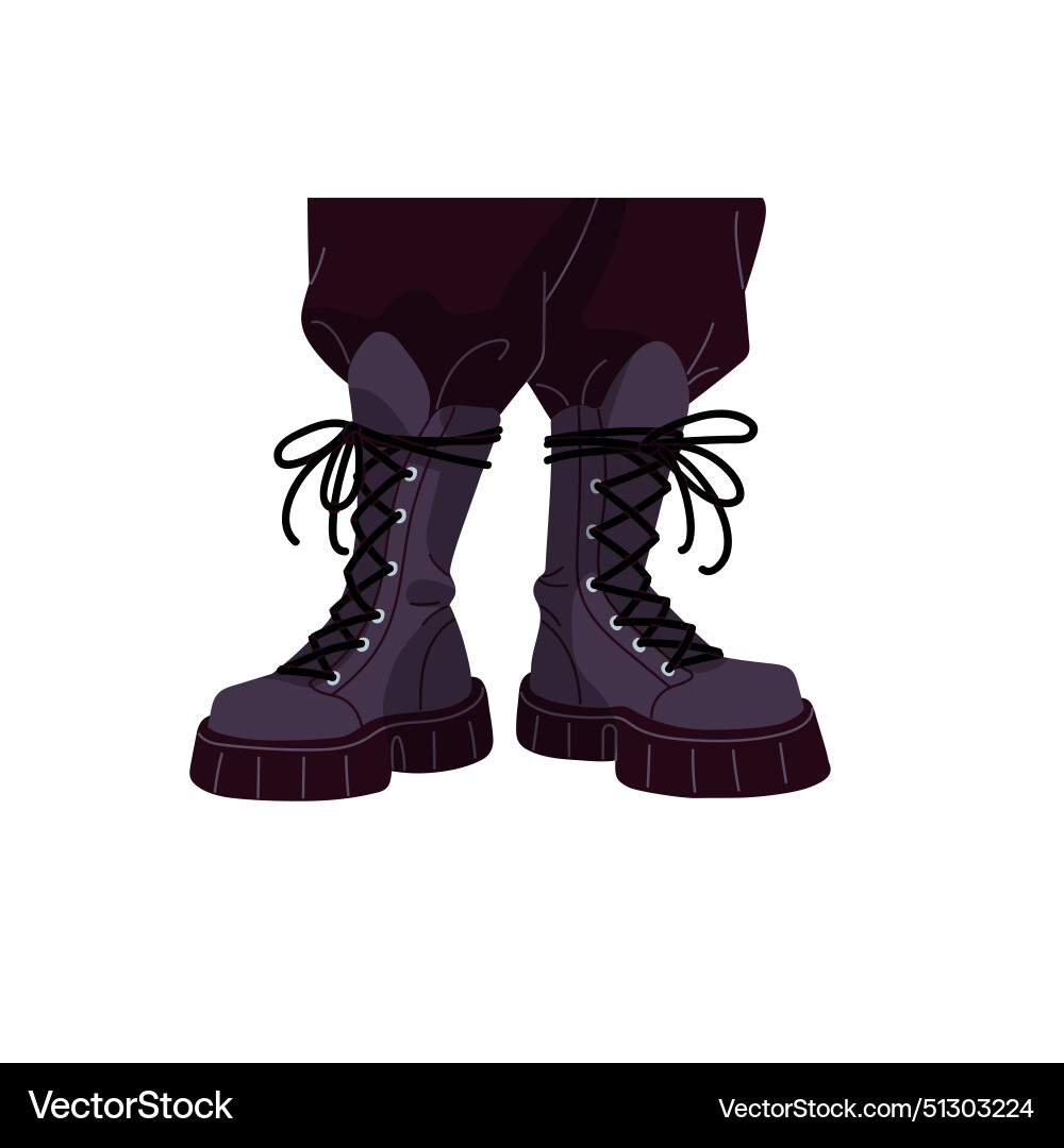 Trendy black army boots with laces pair Royalty Free Vector
