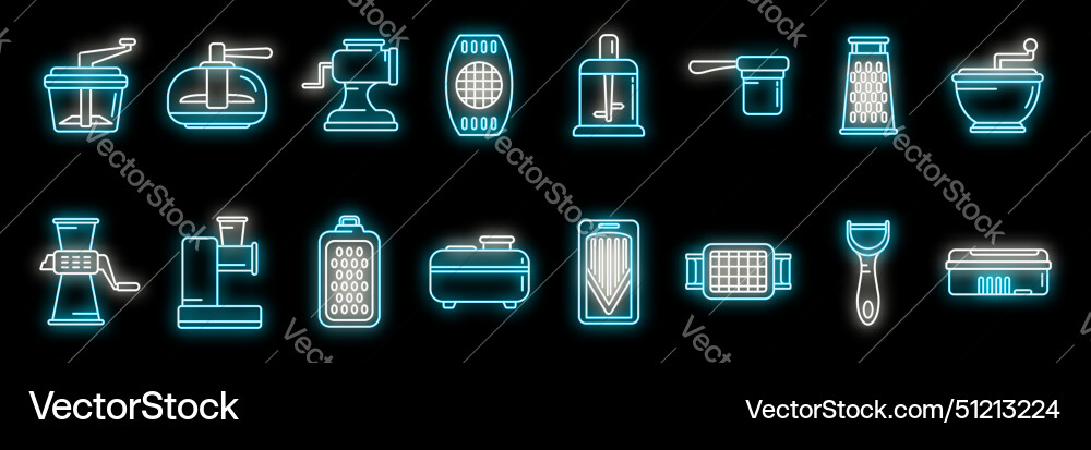 Vegetable cutter icons set neon Royalty Free Vector Image