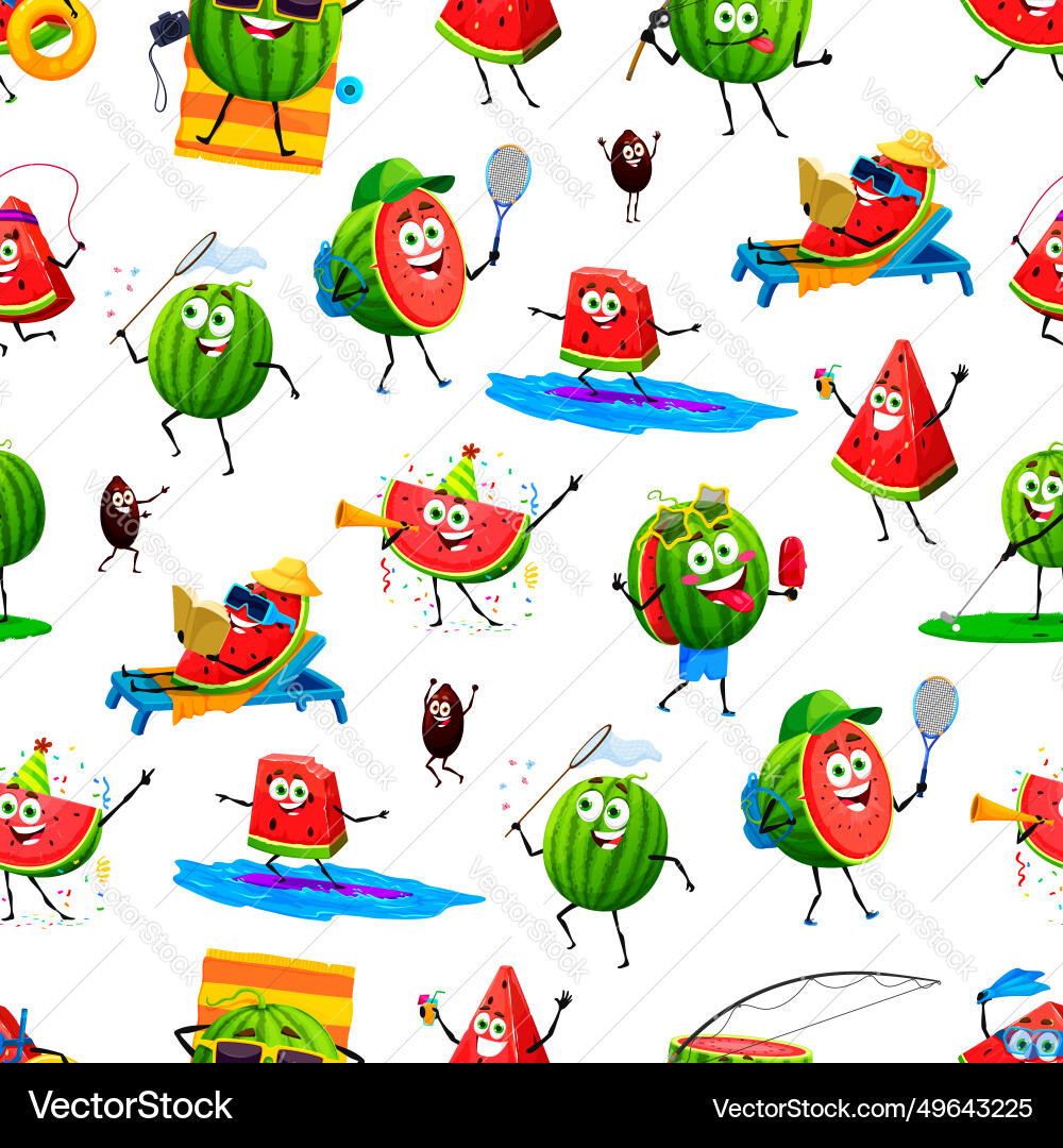 Cartoon watermelon characters seamless pattern Vector Image