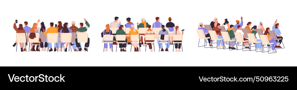 People sit on row of chairs back view set crowd Vector Image