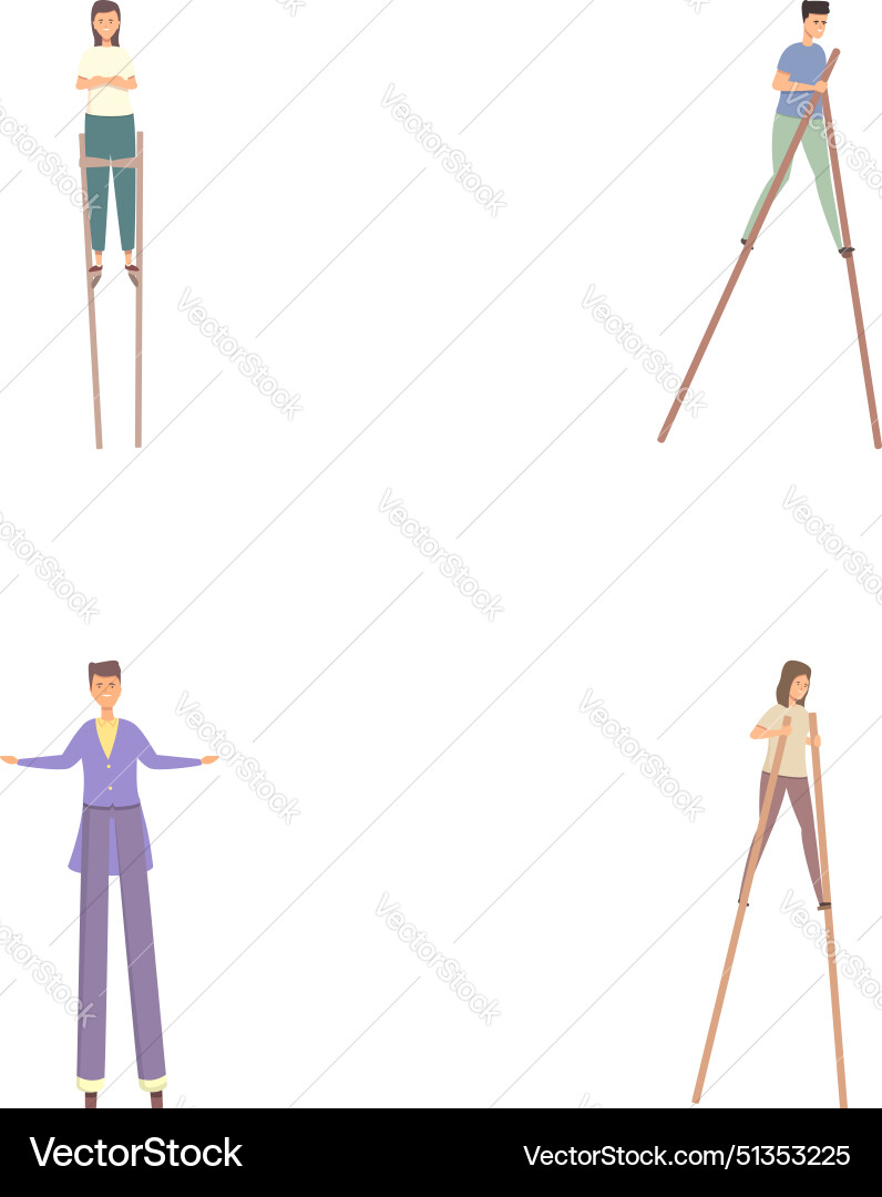 Stilt walker icons set cartoon young Royalty Free Vector