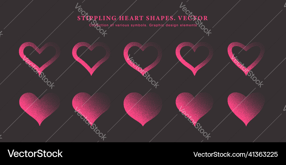 Stipple pink heart shape collection of various Vector Image