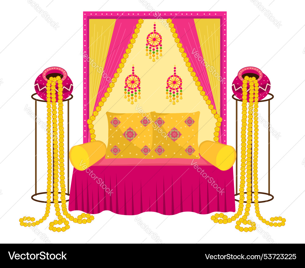 Wedding floral backdrop decor for haldi mehendi Vector Image