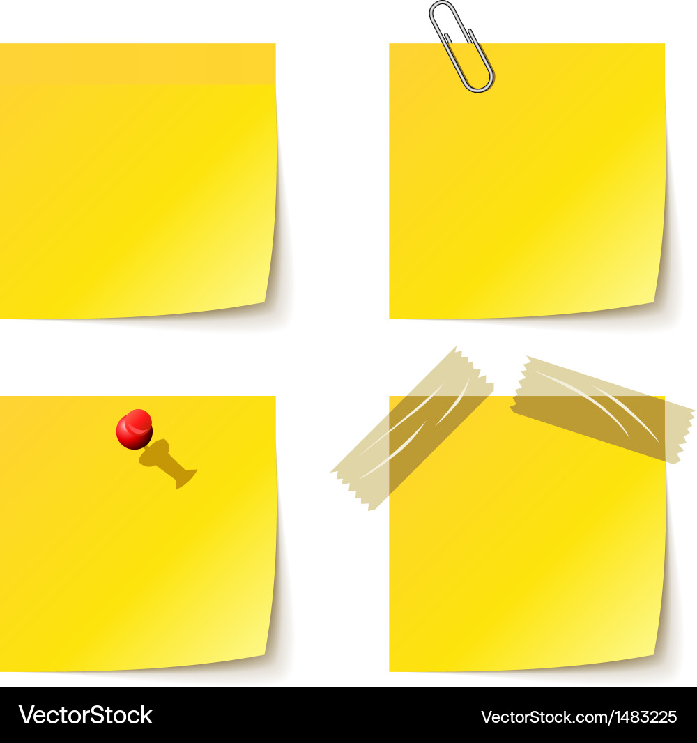 Yellow notice papers isolated on white Royalty Free Vector