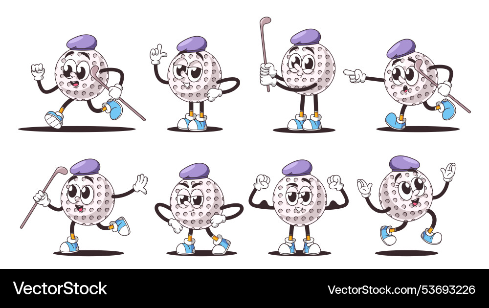 Cartoon golf ball character engaging in different Vector Image
