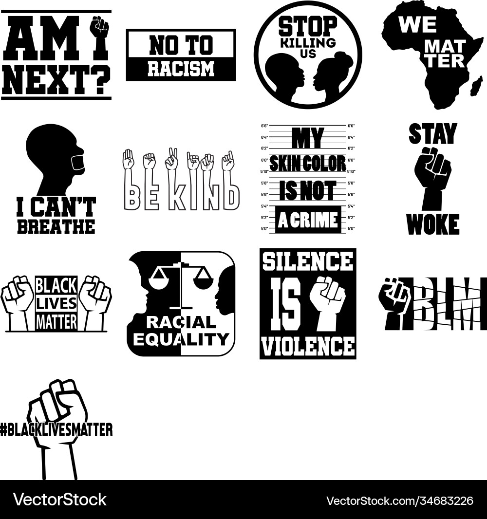 Collection black lives matter phrases slogans Vector Image