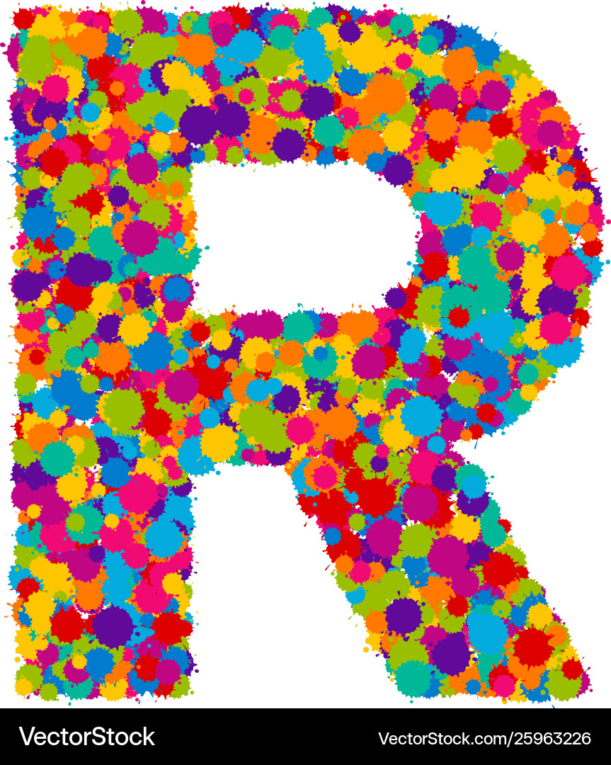 Colorful paint splashes font letter r Royalty Free Vector