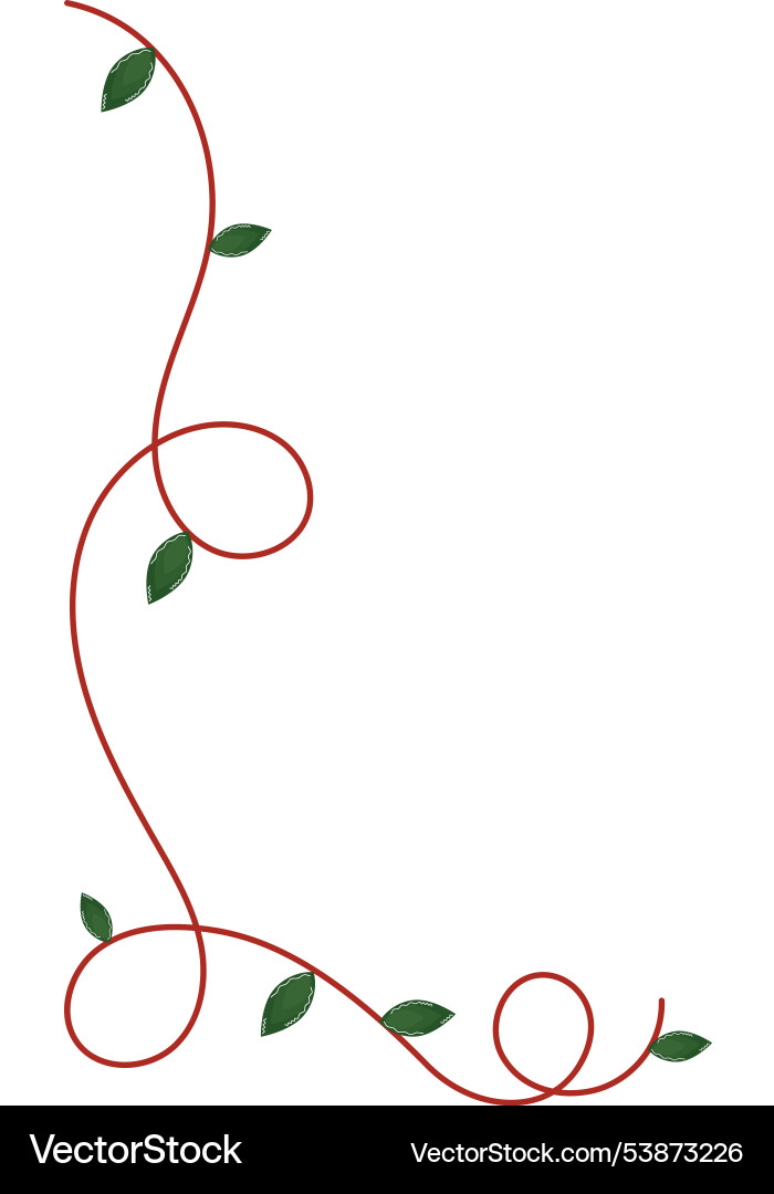 Decorative curly red vine with small green leaves Vector Image