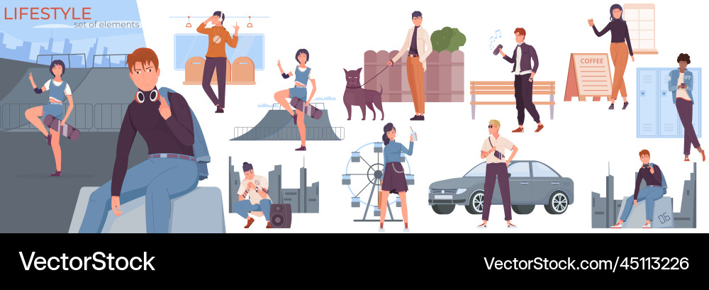 People lifestyle composition set Royalty Free Vector Image