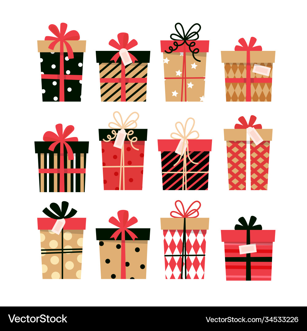 Present boxes collection cute design for greeting Vector Image