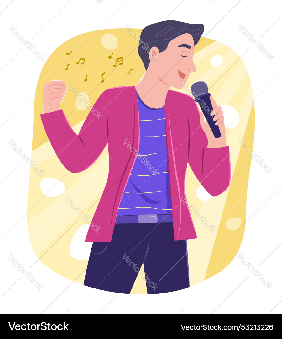 Singer man singing a song for concert performance Vector Image