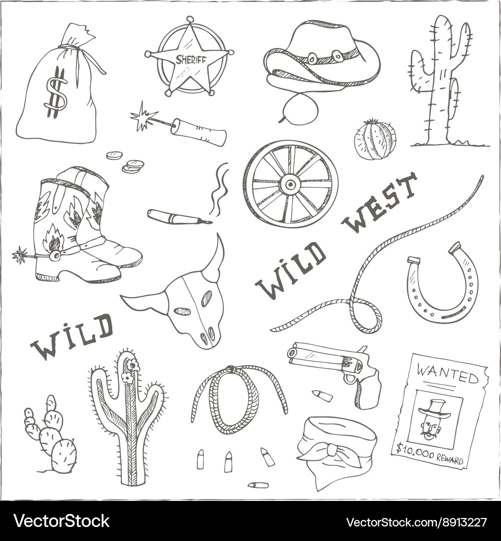 Hand drawn wild west set Royalty Free Vector Image