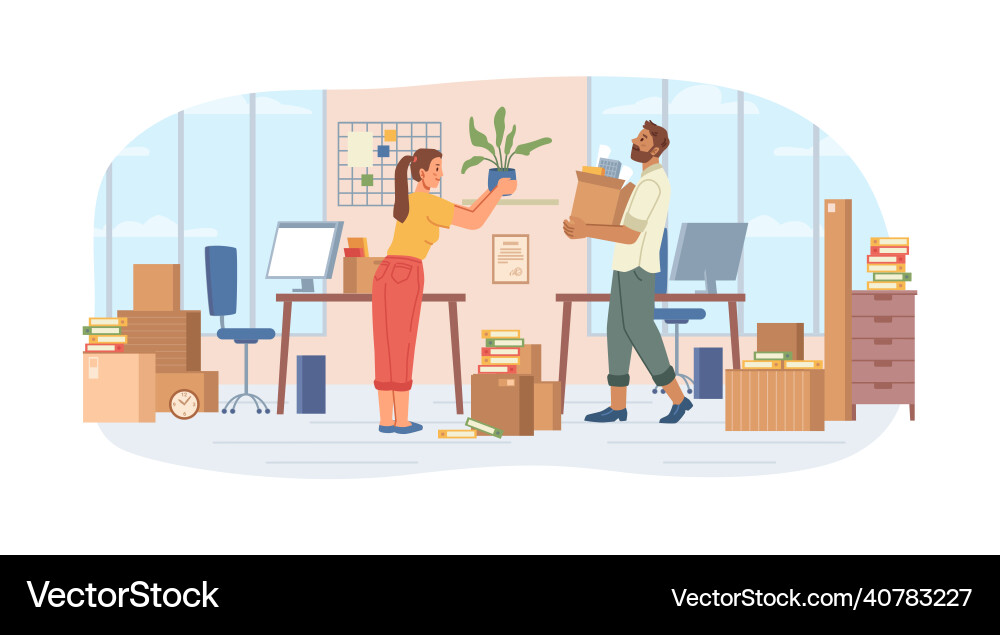 Moving relocation cartoon people packing things Vector Image