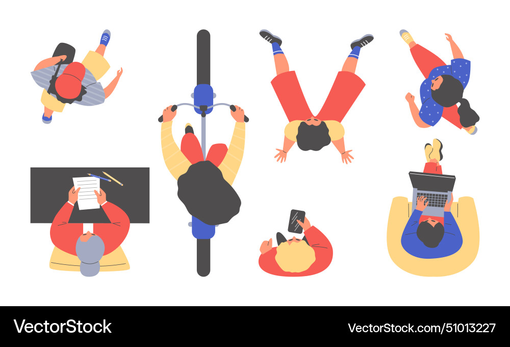 People overhead view set of isolated Royalty Free Vector