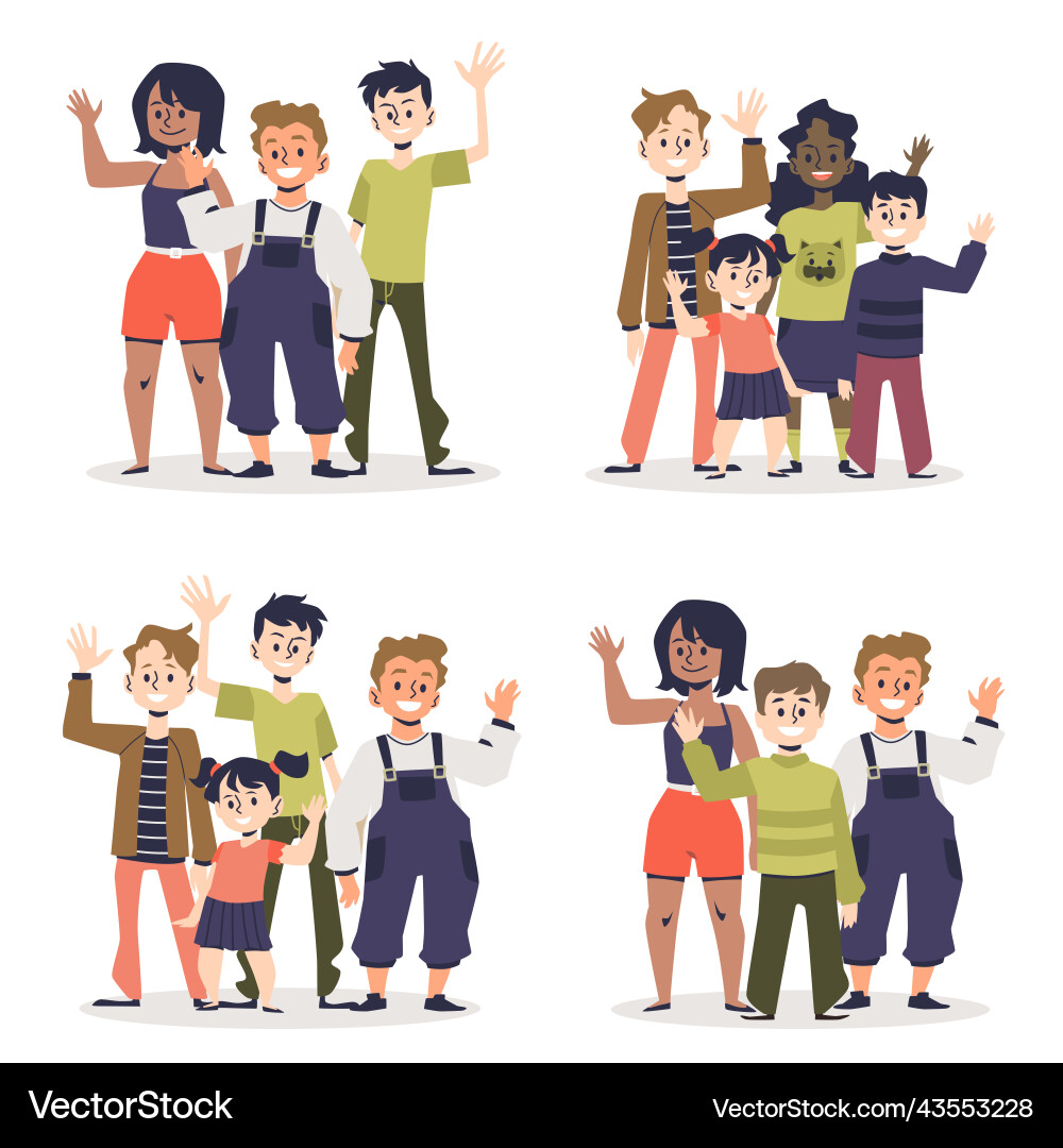 Children waving hand greeting gesture set Vector Image