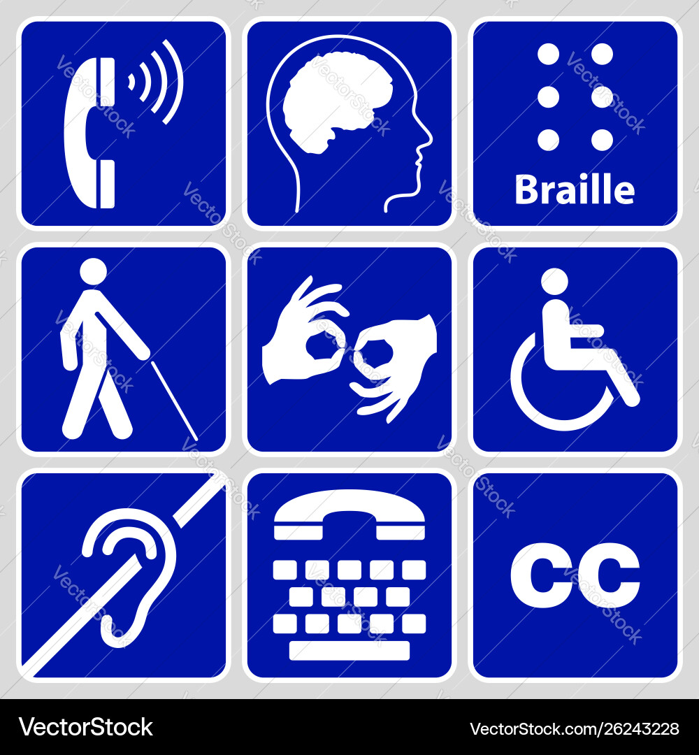 Disability symbols and signs collection Royalty Free Vector