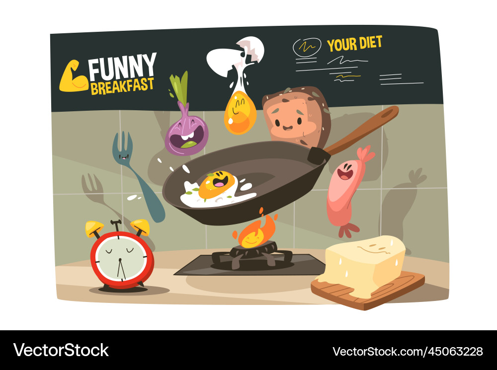 Funny yummy breakfast Royalty Free Vector Image