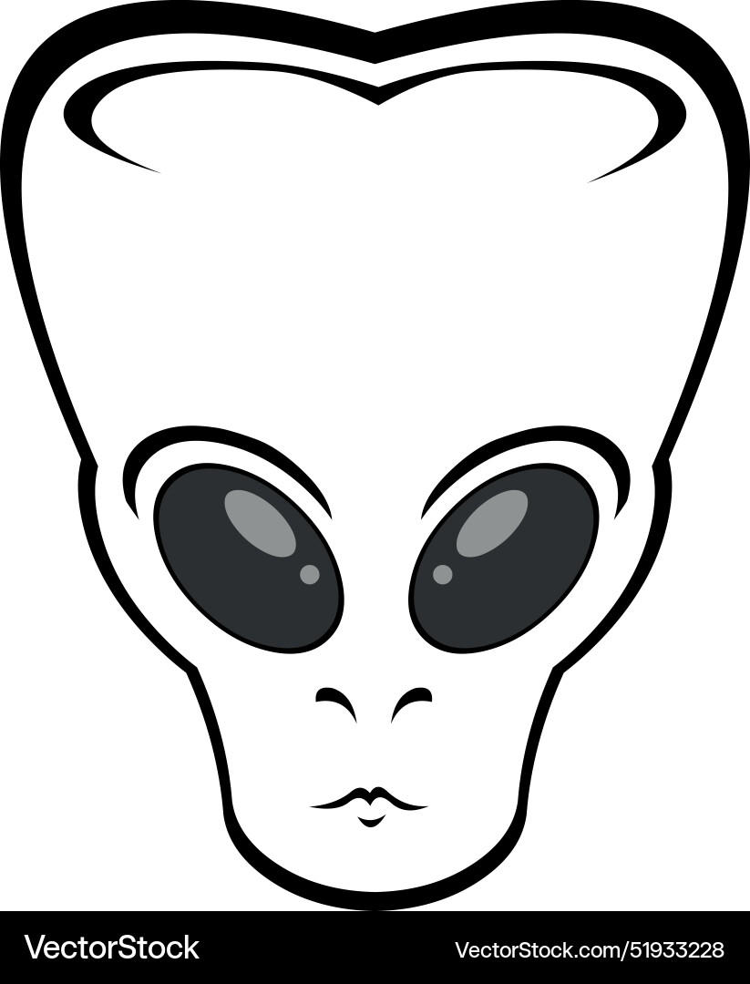Head alien cartoon black and white Royalty Free Vector Image