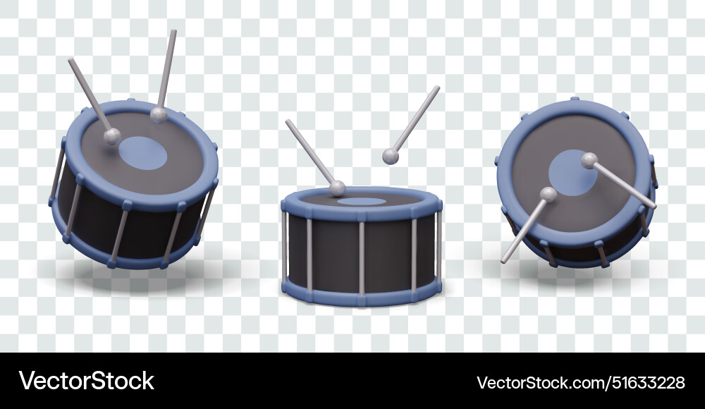 Large realistic drum in different positions Vector Image
