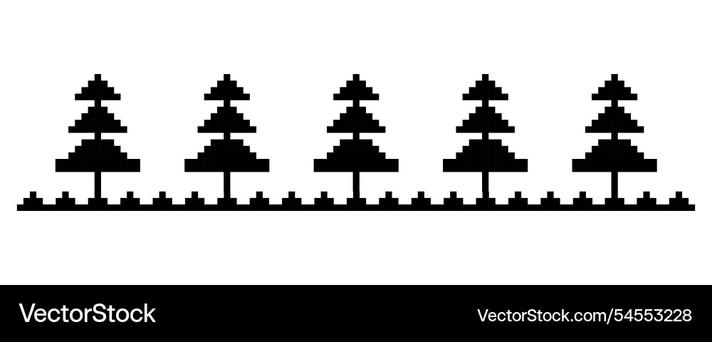 Merry christmas pixel retro tree border decoration