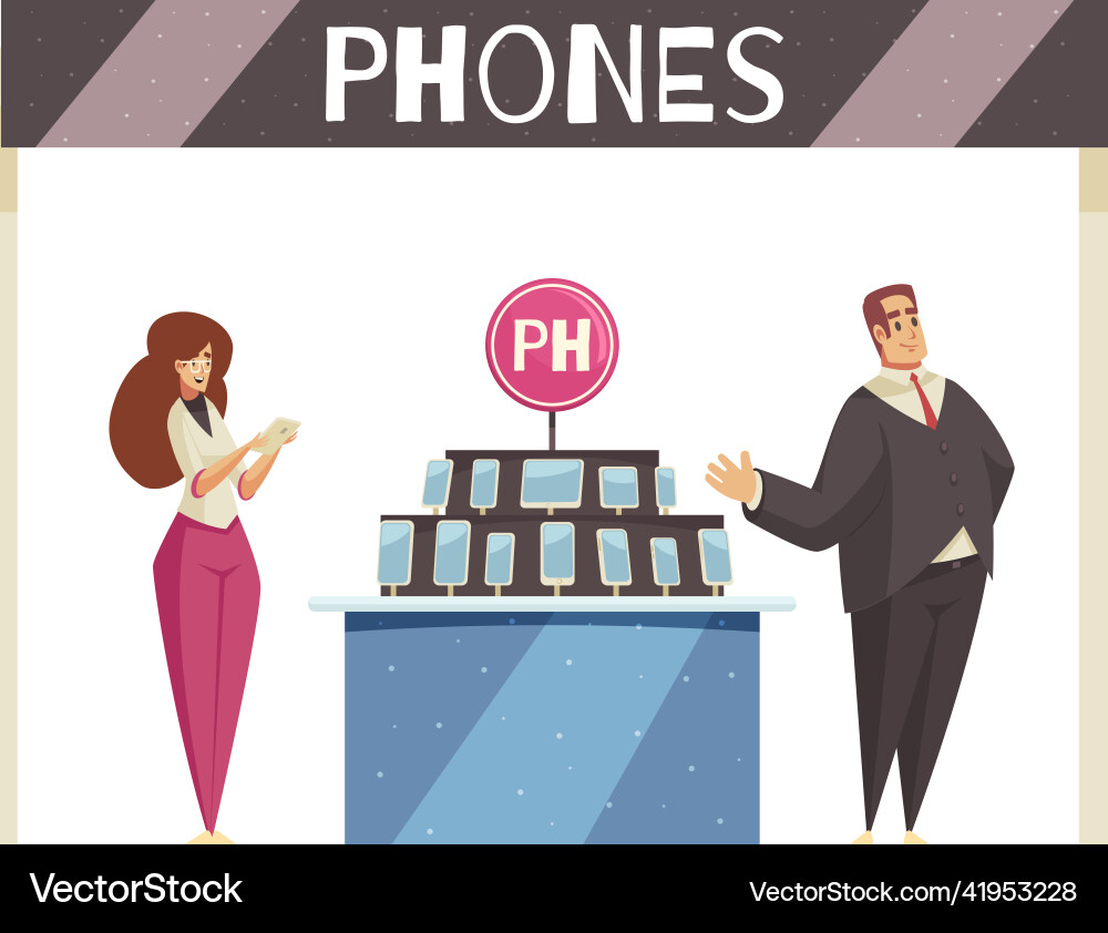 Phones exhibition stall composition Royalty Free Vector