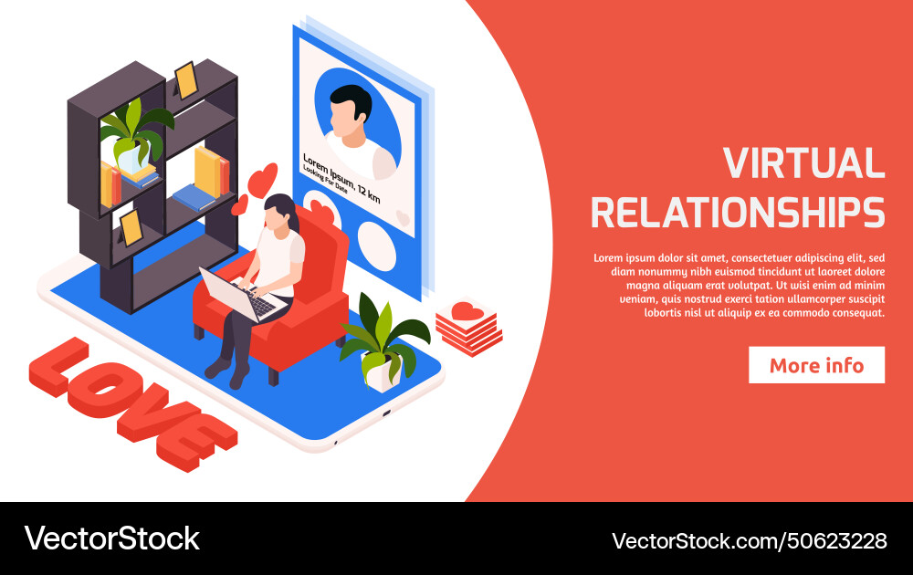 Virtual relationship isometric web banner Vector Image
