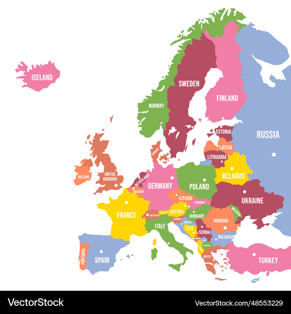 Colorful europe map countries and borders Vector Image